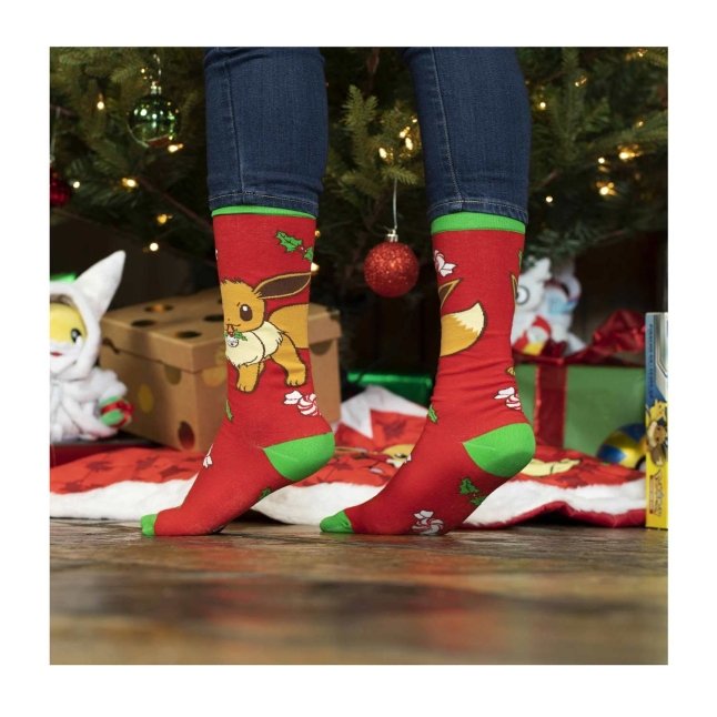 Eevee Pokémon Holiday Socks (One Size-Adult) | Pokémon Center Official Site