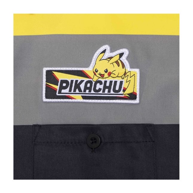 Pikachu Racing Color Block Black Button-Up Short-Sleeve Shirt - Adult ...