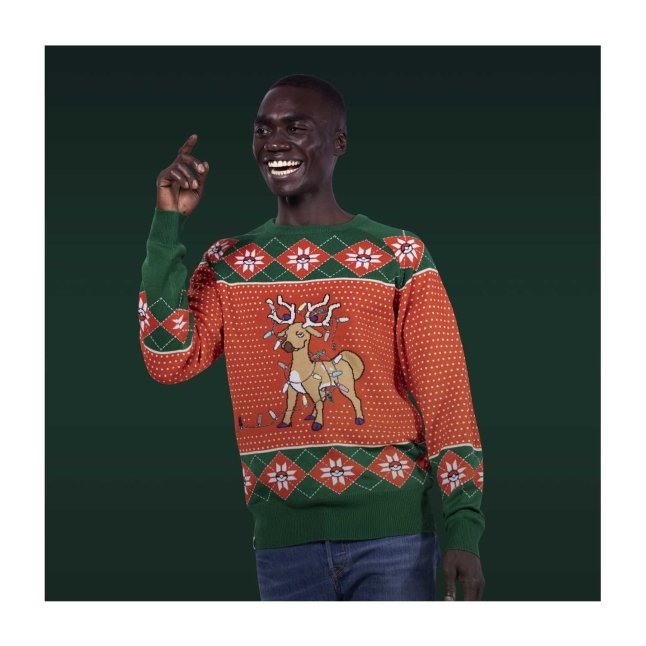 Stantler Holiday Lights Knit Sweater - Adult | Pokémon Center Official Site