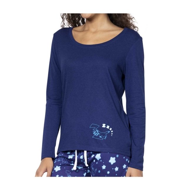 Pikachu Blue Relaxed Fit Scoop Neck Long-Sleeve T-Shirt - Women ...