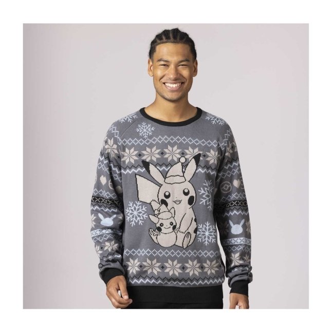 Pikachu Snow Friend Gray Knit Sweater - Adult | Pokémon Center UK ...