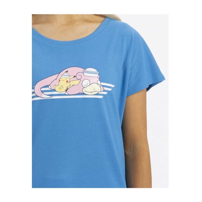 Pikachu & Slowpoke Pokémon Summer Days Blue Scoop Neck T-Shirt - Women ...