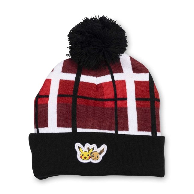 Pikachu & Eevee Red & Black Plaid Knit Beanie (One Size-Adult ...