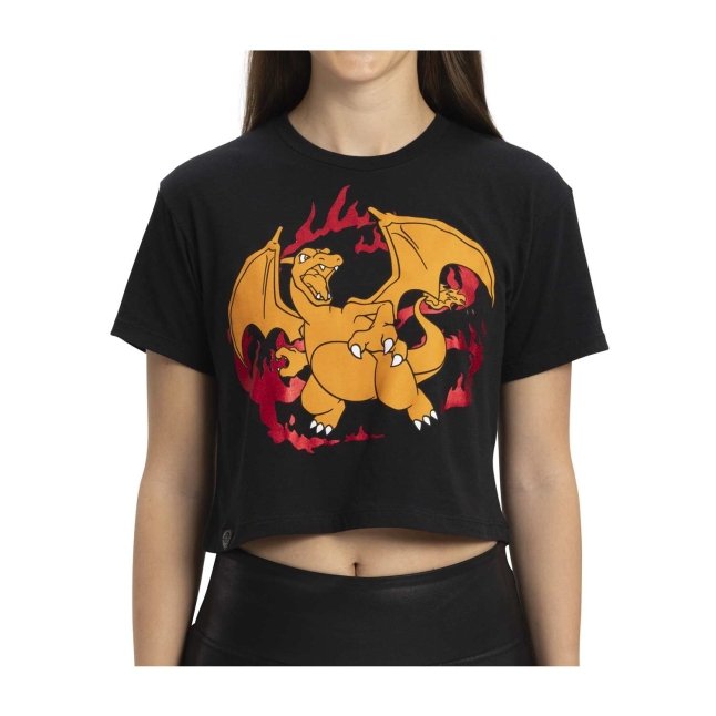 Charizard Black Relaxed Fit Crew Neck Crop T-Shirt - Women | Pokémon Center Official Site