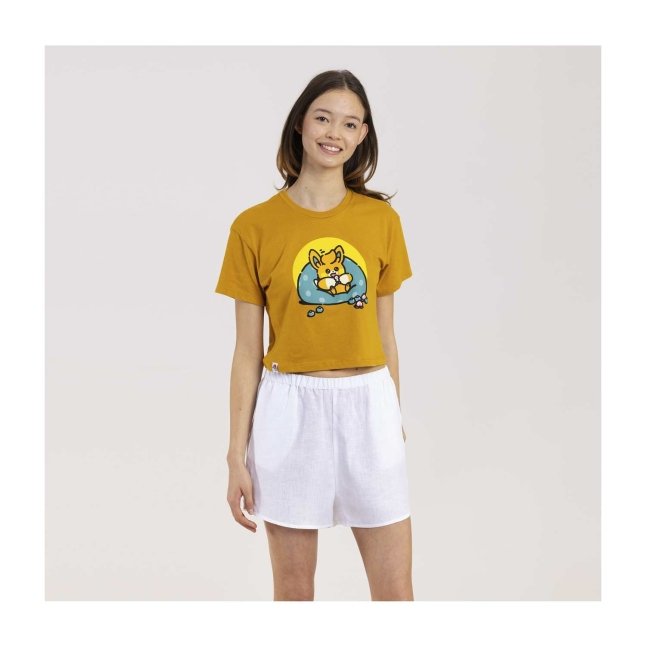 Pawmi Pokémon Lazy Summer Orange Relaxed Fit Crew Neck Crop Top - Women ...