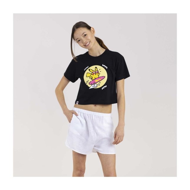 Pikachu Pokémon Lazy Summer Black Relaxed Fit Crew Neck Crop Top ...