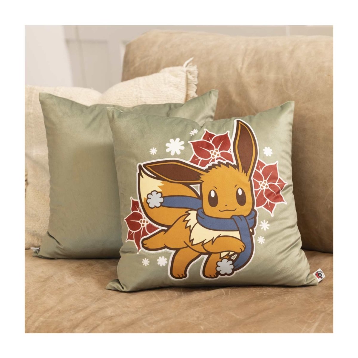 Eevee Pokémon Holiday Green Throw Pillow Case | Pokémon Center New ...