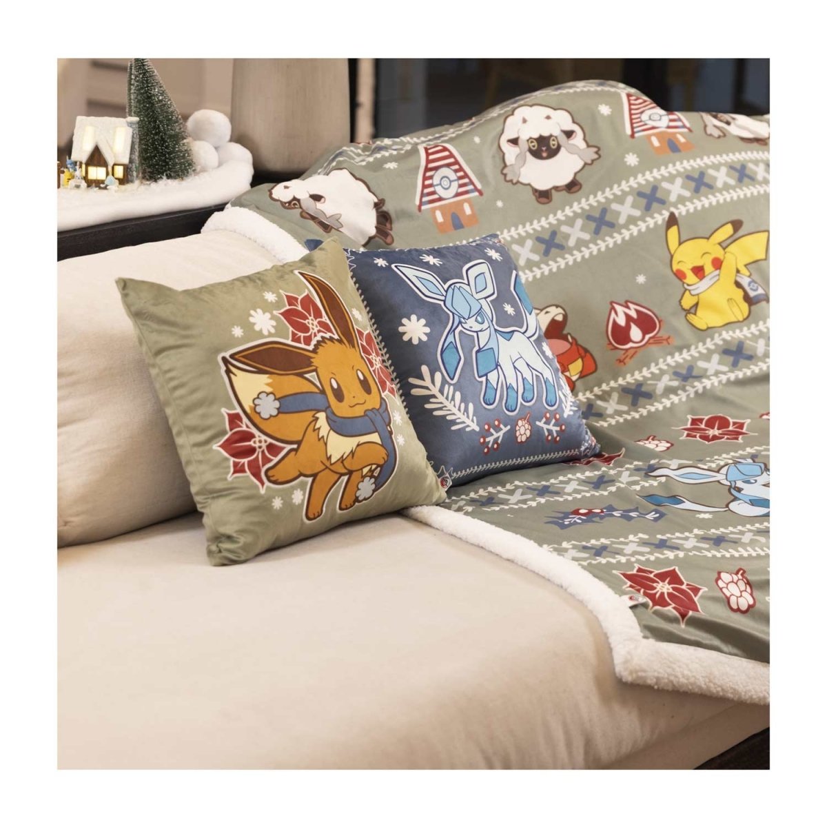 Eevee Pokémon Holiday Green Throw Pillow Case | Pokémon Center Official ...