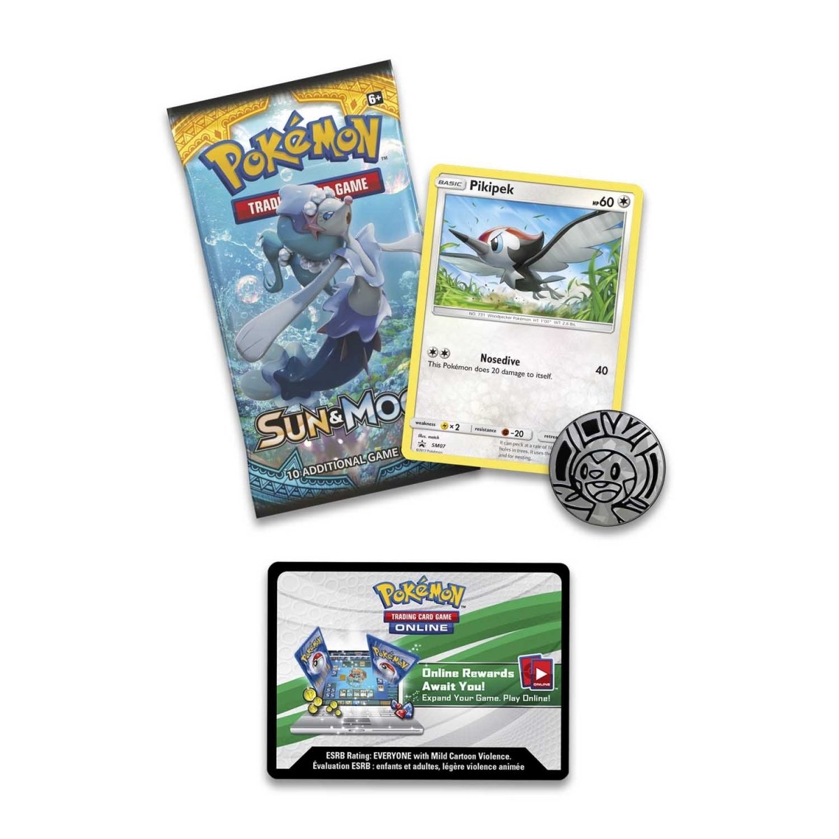 Pokémon TCG: Sun & Moon Booster Pack, Coin & Pikipek Promo Card ...