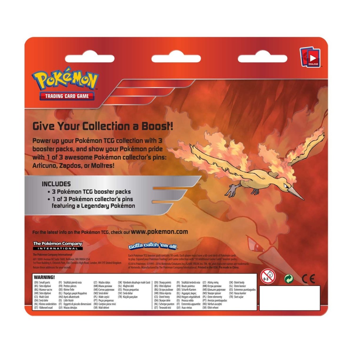 Pokémon TCG: 3 Booster Packs & Moltres Collector's Pin | Pokémon Center ...