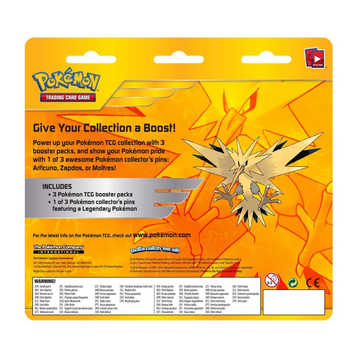 Pokémon TCG: 3 Booster Packs & Zapdos Collector's Pin | Pokémon Center ...