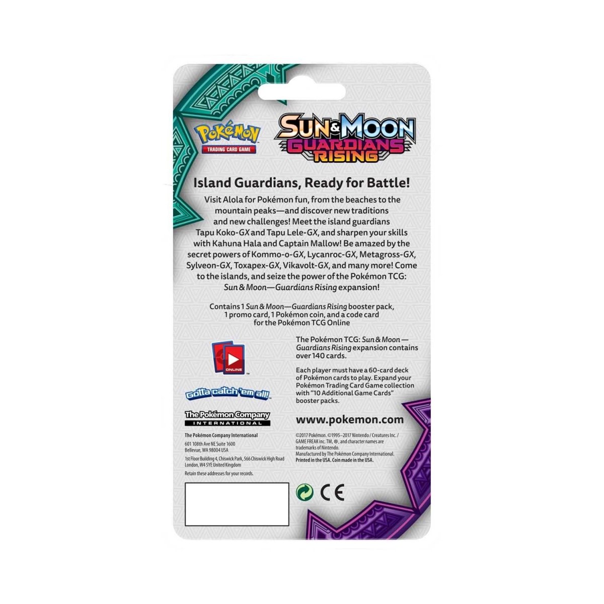 Pokémon TCG: Sun & Moon-Guardians Rising Booster Pack, Coin & Tsareena ...