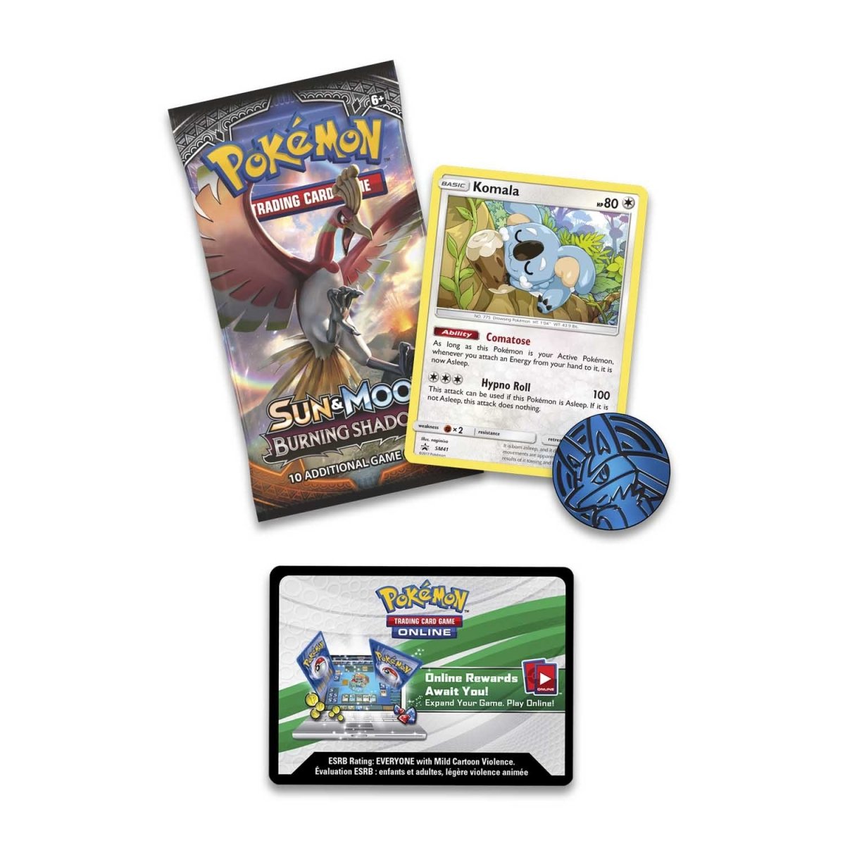 Pokémon TCG: Sun & Moon-Burning Shadows Booster Pack, Coin & Komala ...