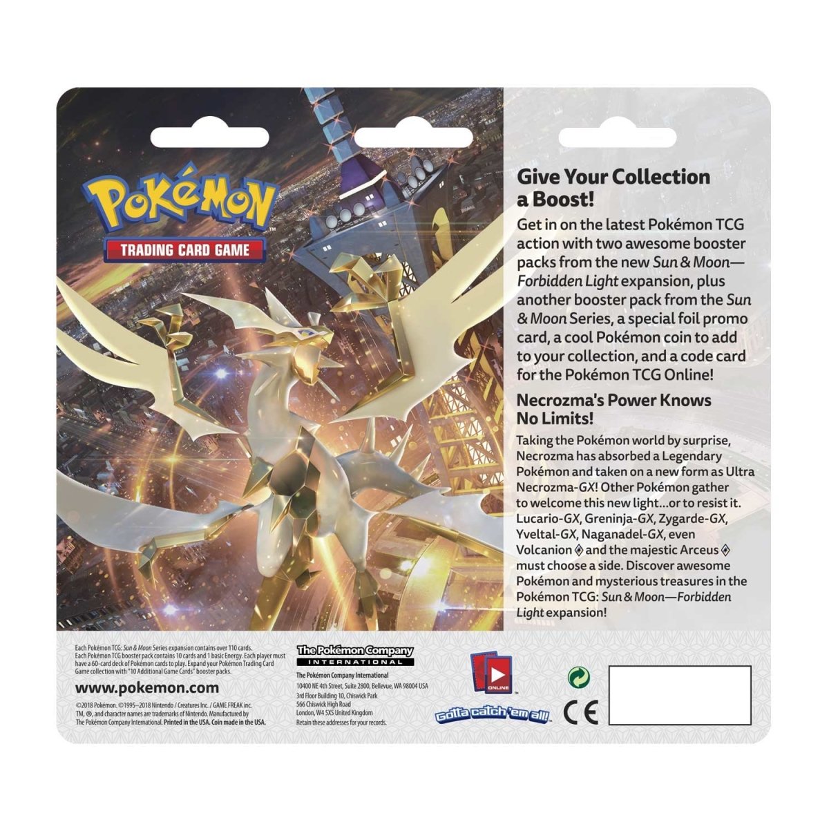 Pokémon TCG: Sun & Moon-Forbidden Light 3 Booster Packs, Coin ...