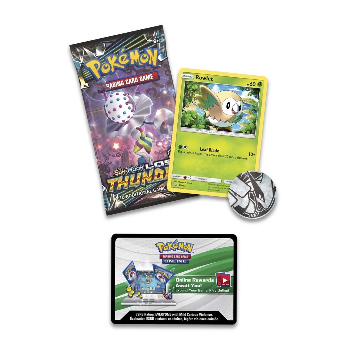 Pokémon TCG: Sun & Moon-Lost Thunder Booster Pack, Coin & Rowlet Promo ...