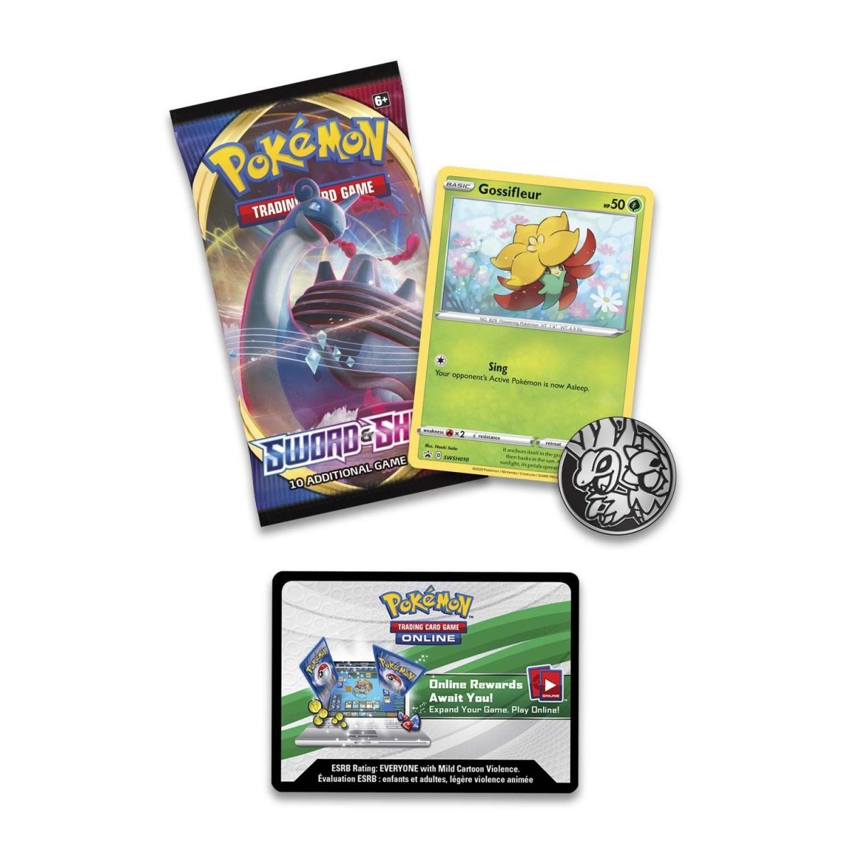 Pokémon TCG: Sword & Shield Booster Pack, Coin & Gossifleur Promo Card ...