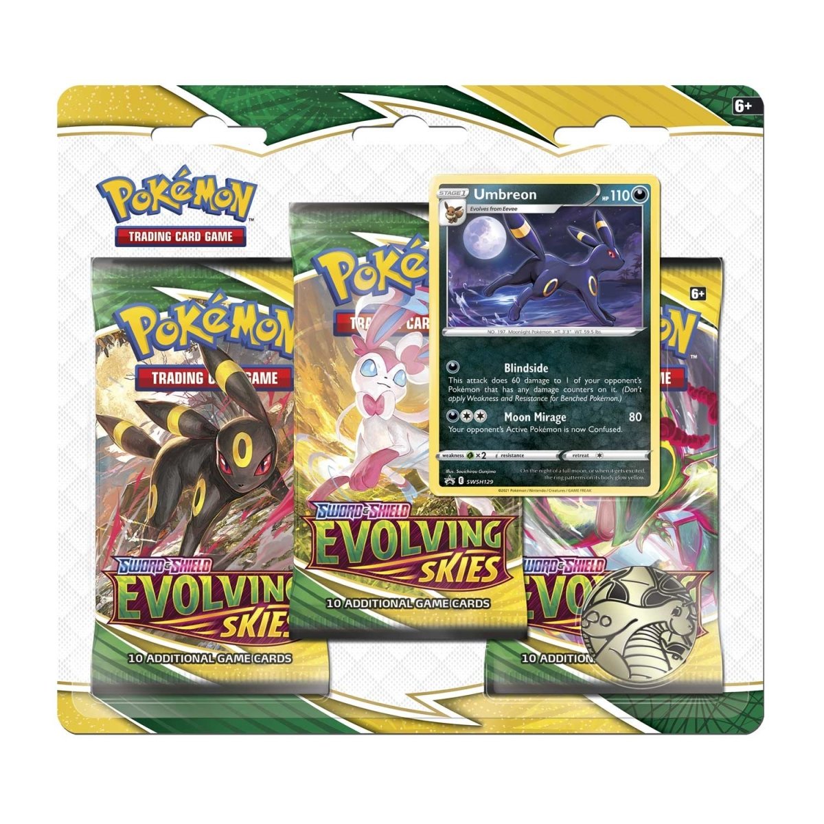 Pokémon TCG: Sword & Shield-Evolving Skies 3 Booster Packs, Umbreon ...