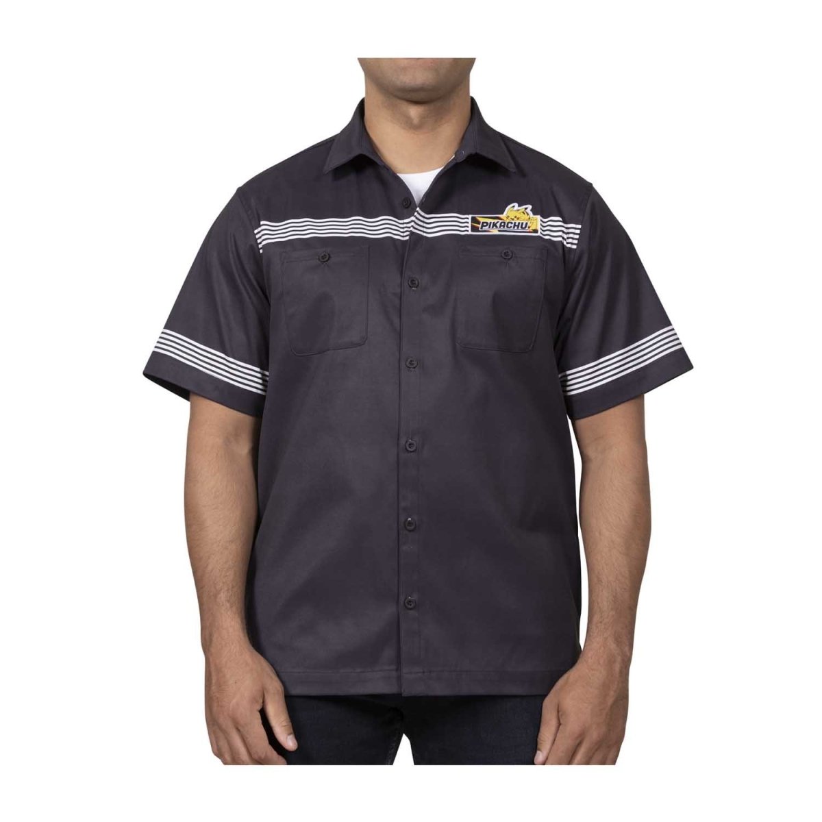 Pikachu Racing Black Short-Sleeve Button-Up Shirt - Adult | Pokémon ...