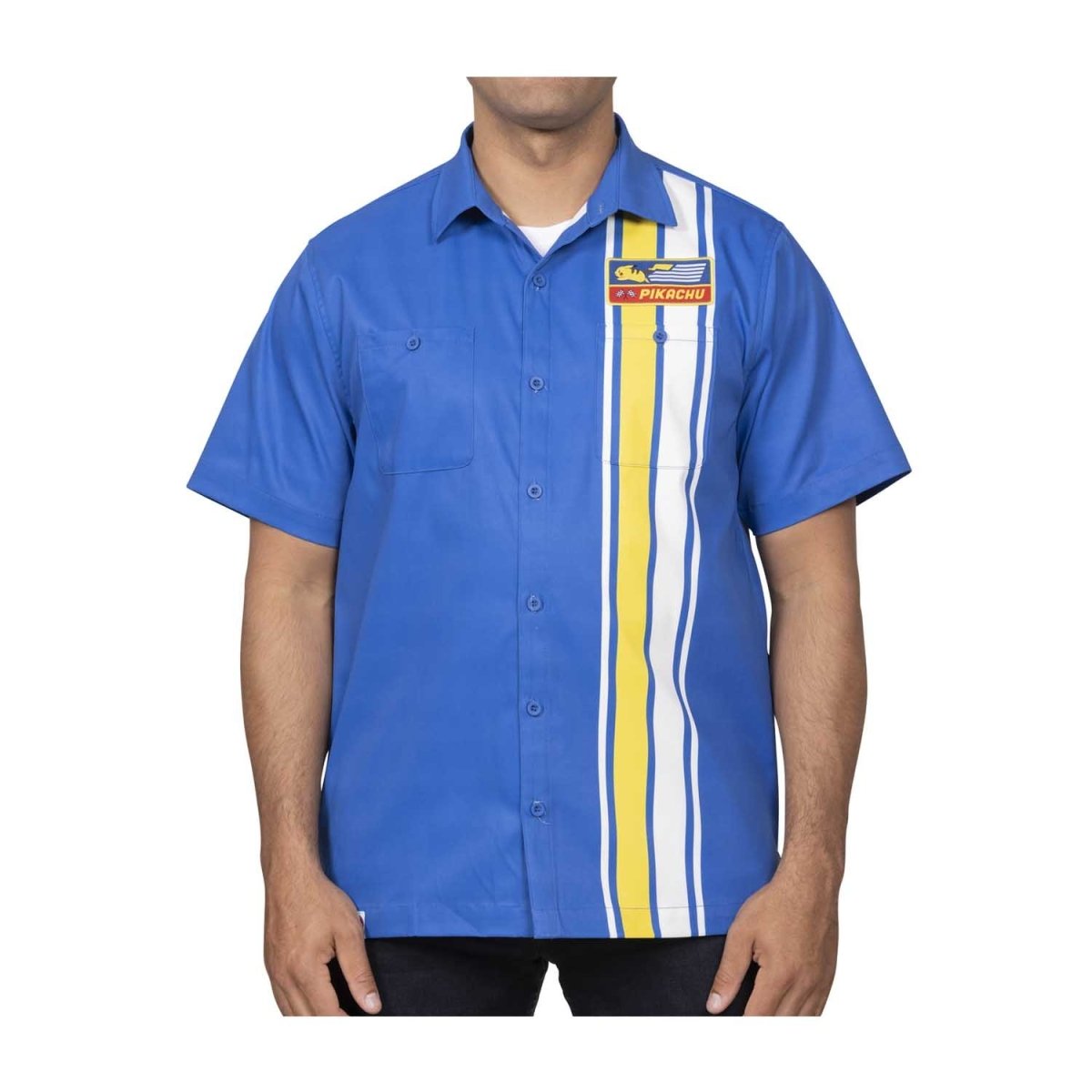 Pikachu Racing Stripes Short-Sleeve Button-Up Shirt - Adult | Pokémon ...