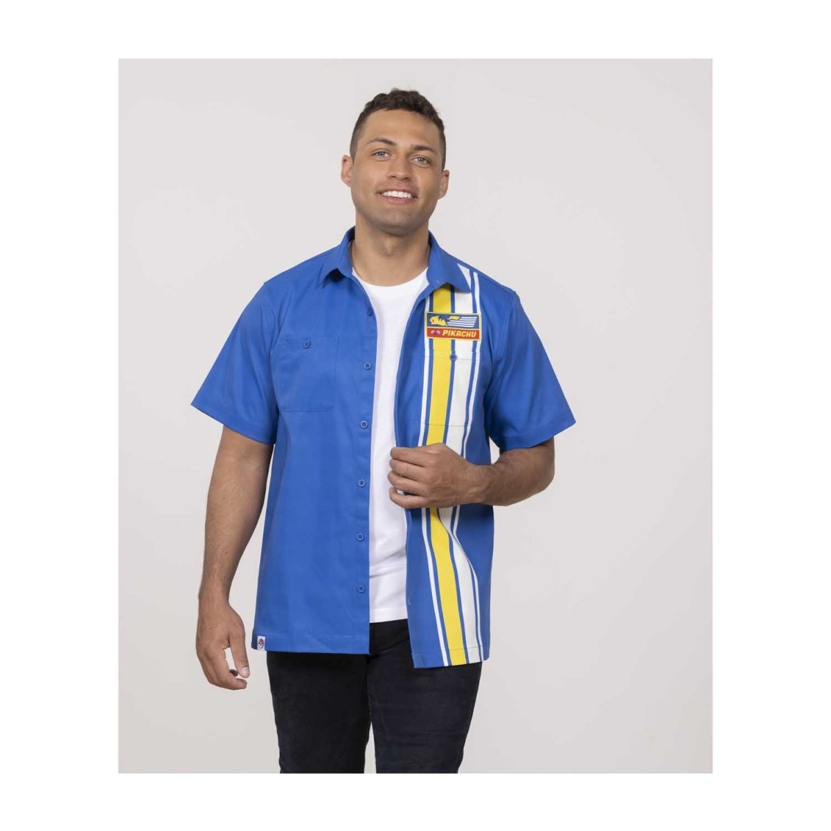 Pikachu Racing Stripes Short-Sleeve Button-Up Shirt - Adult | Pokémon ...