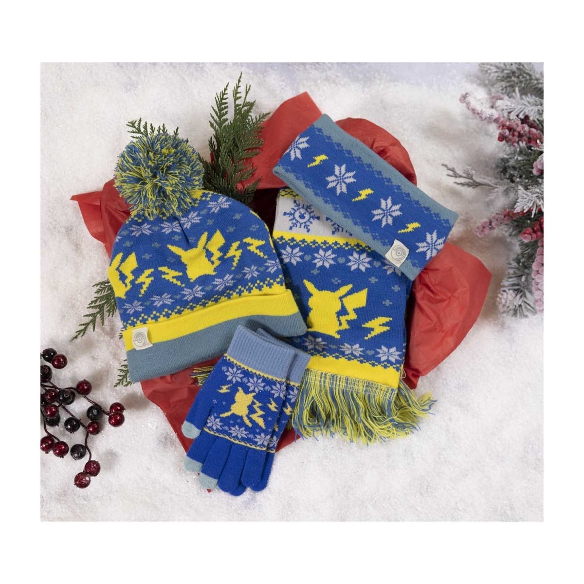 Pikachu Festive Winter Blue Knit Beanie (One Size-Adult) | Pokémon ...