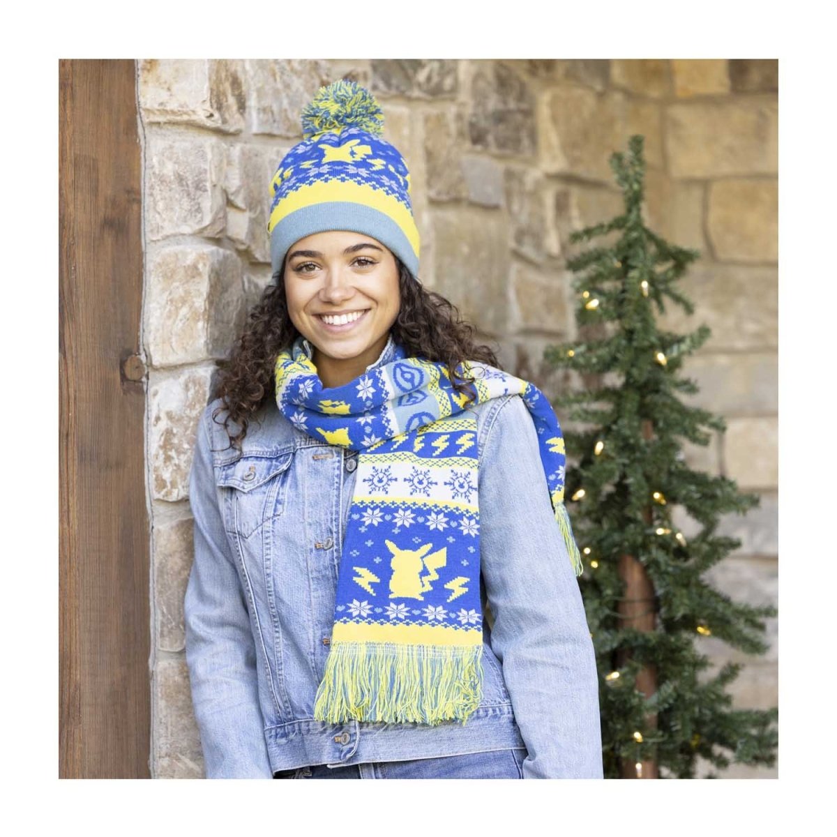 Pikachu Festive Winter Blue Knit Beanie (One Size-Adult) | Pokémon ...