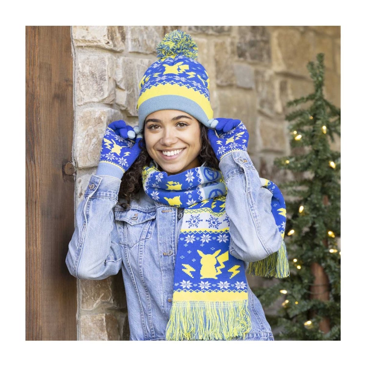 Pikachu Festive Winter Blue Knit Beanie (One Size-Adult) | Pokémon ...