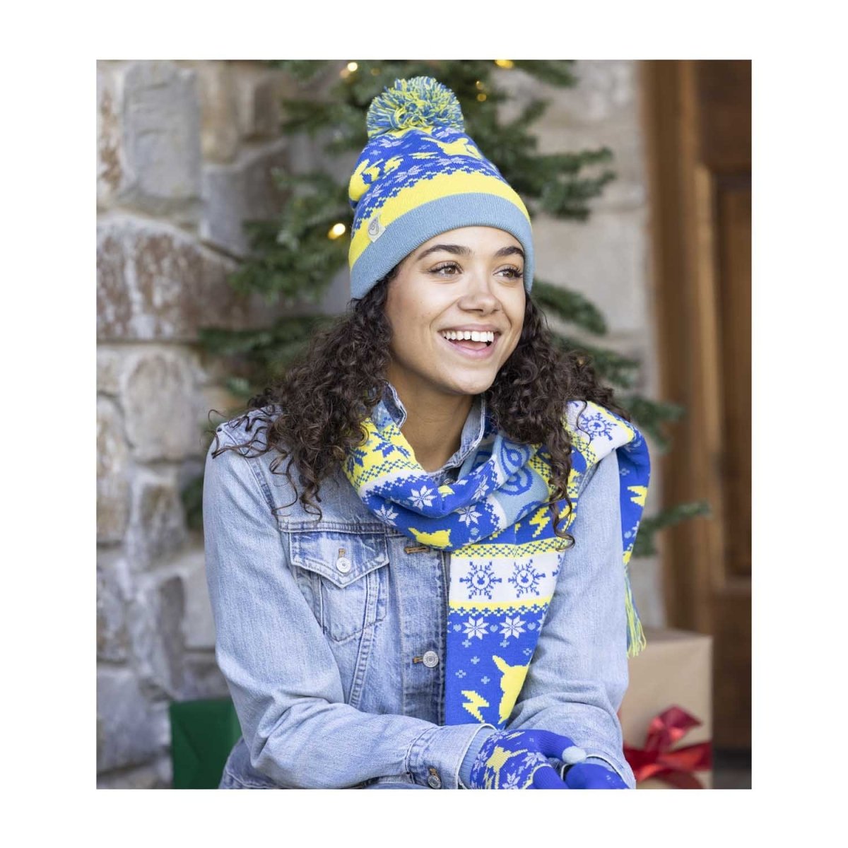 Pikachu Festive Winter Blue Knit Beanie (One Size-Adult) | Pokémon ...