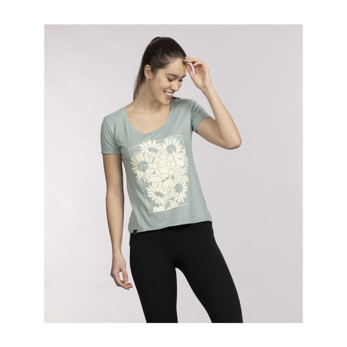 Pikachu & Sunflora Pokémon Nature: Spring Green Scoop Neck Festival T ...