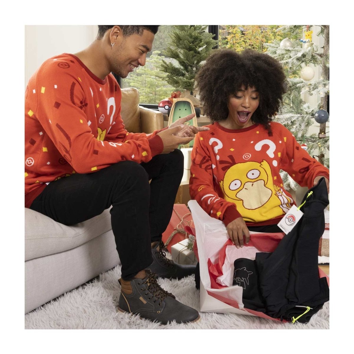 Psyduck Present Red Knit Sweater - Adult | Pokémon Center Official Site