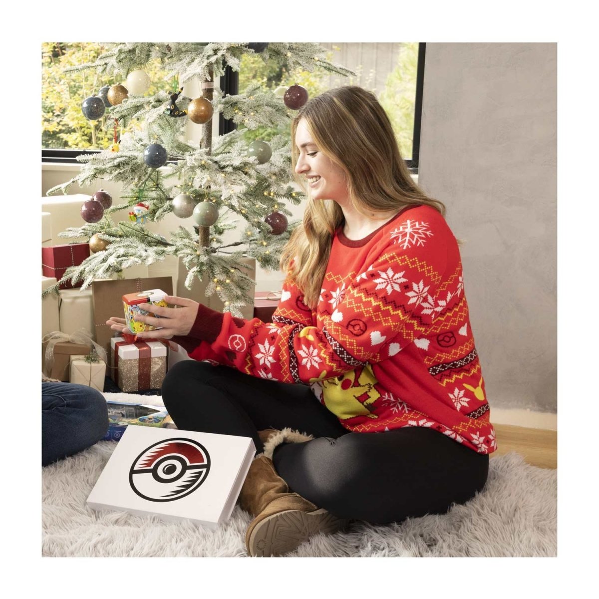 Pikachu Holiday Friend Red Knit Sweater - Adult | Pokémon Center UK Official Site