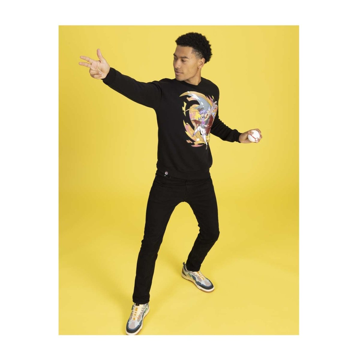 Leon Pokémon Trainers Black Oversize Drop-Shoulder Crew Neck Sweatshirt ...