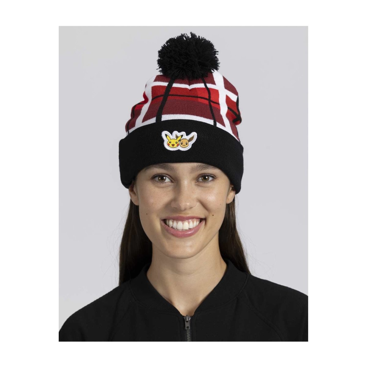 Pikachu & Eevee Red & Black Plaid Knit Beanie (One Size-Adult ...