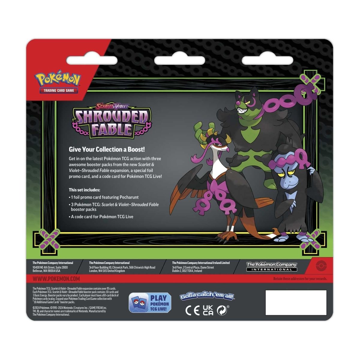 Pokémon TCG: Scarlet & Violet-Shrouded Fable 3 Booster Packs & Pecharunt Promo Card | Pokémon ...