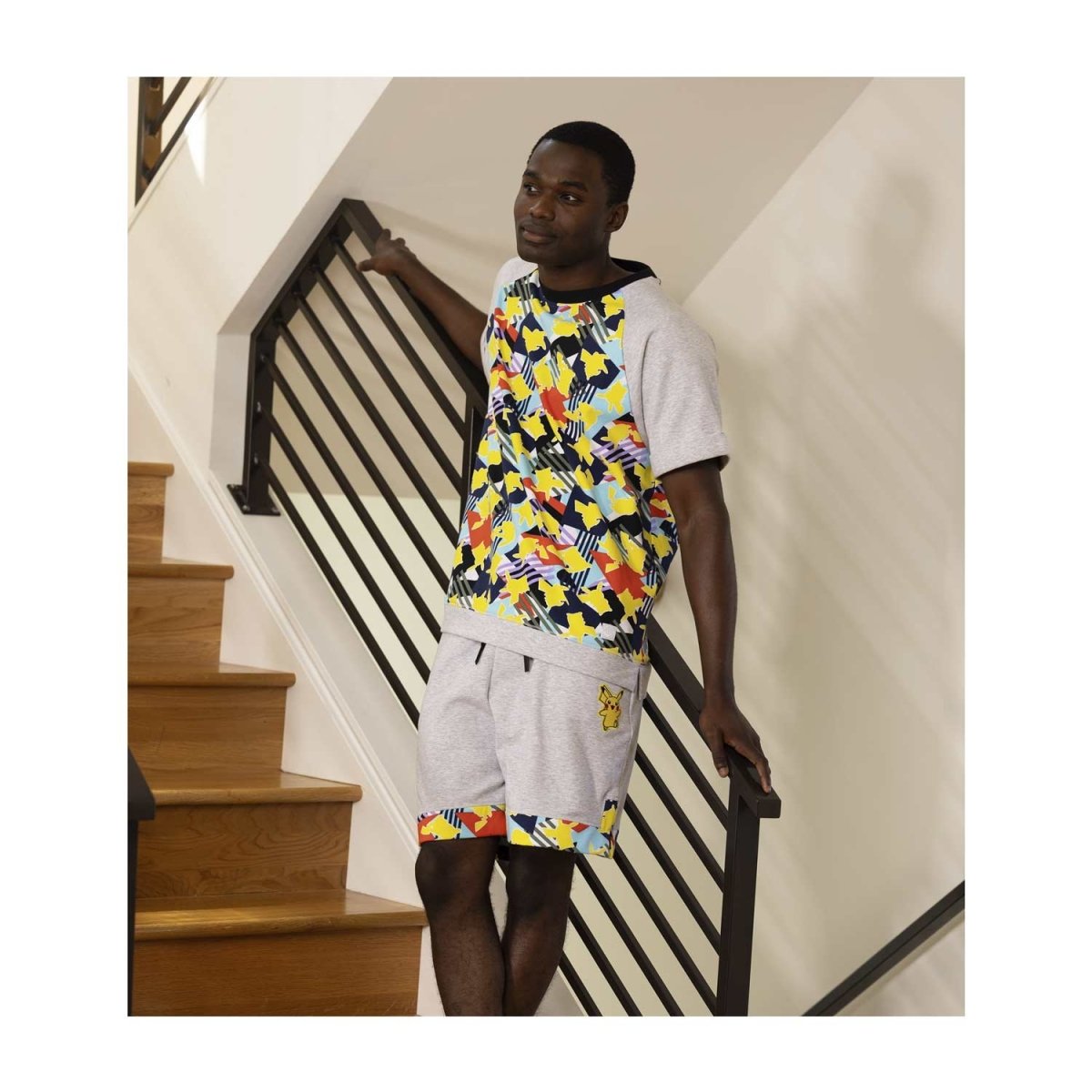 Pikachu Mix Pokémon Lounge Gray Shorts - Men | Pokémon Center Official Site