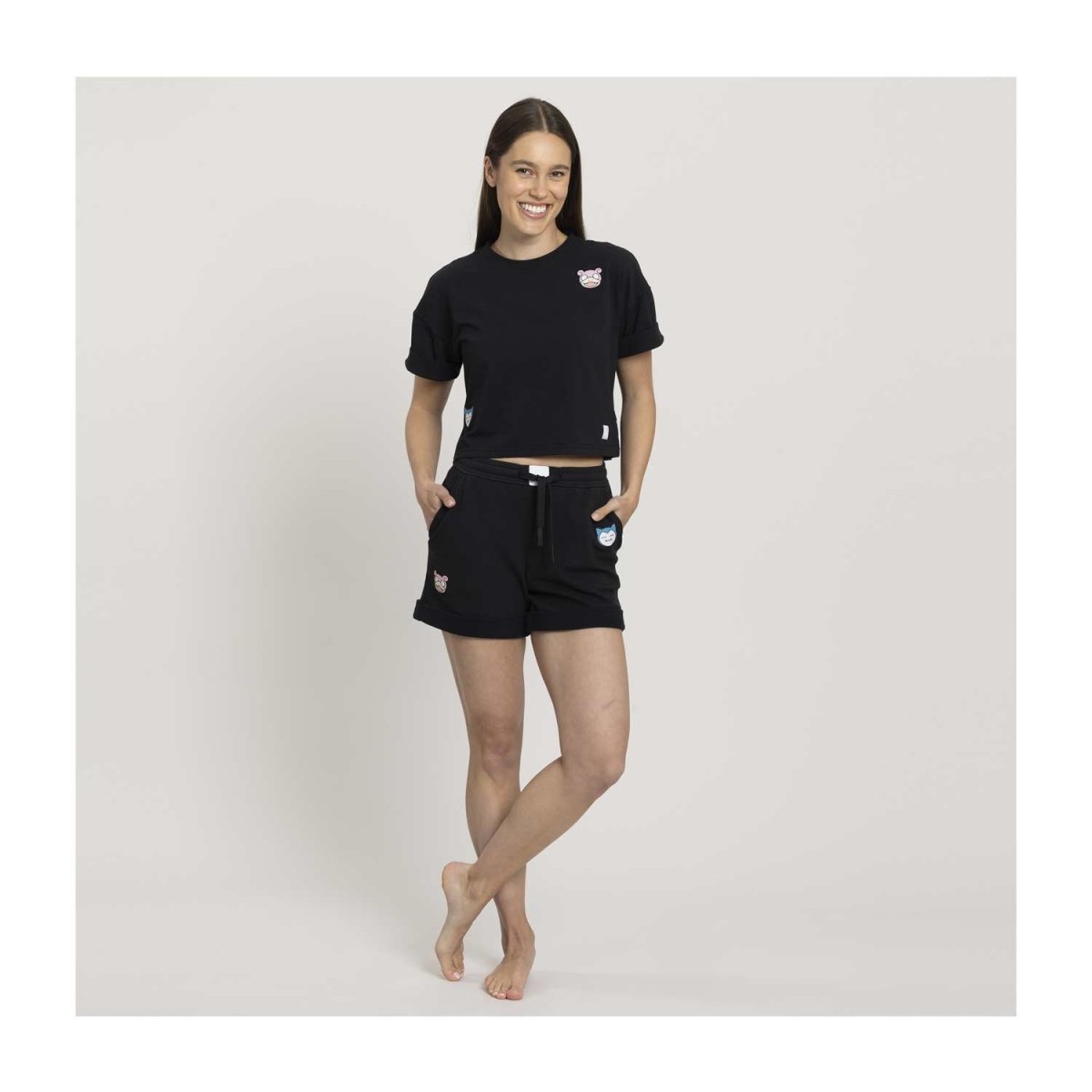 Pikachu & Friends Pokémon Lounge Black Shorts - Women | Pokémon Center ...