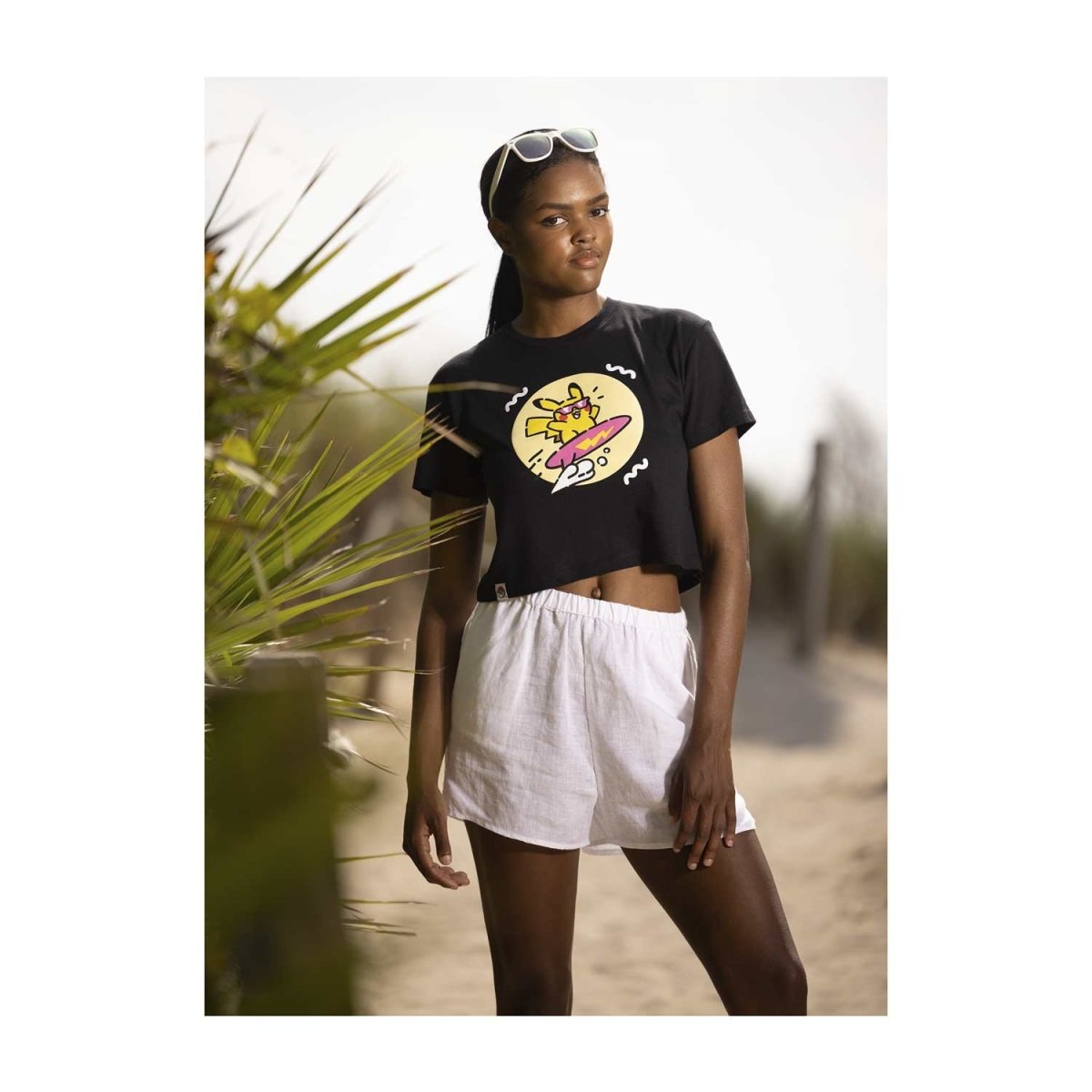 Pikachu Pokémon Lazy Summer Black Relaxed Fit Crew Neck Crop Top ...