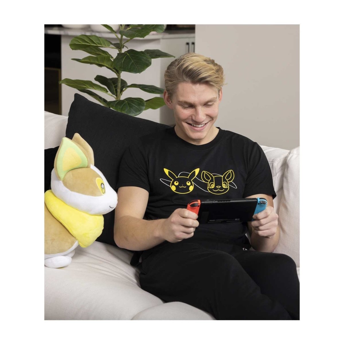 Pikachu & Yamper Electric Pals Black Relaxed Fit Crew Neck T-Shirt ...