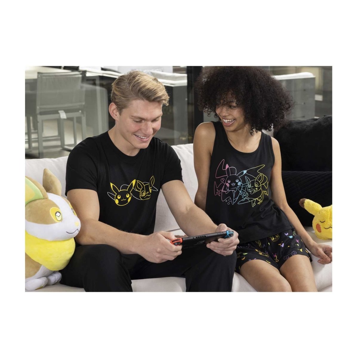 Pikachu & Yamper Electric Pals Black Relaxed Fit Crew Neck T-Shirt ...
