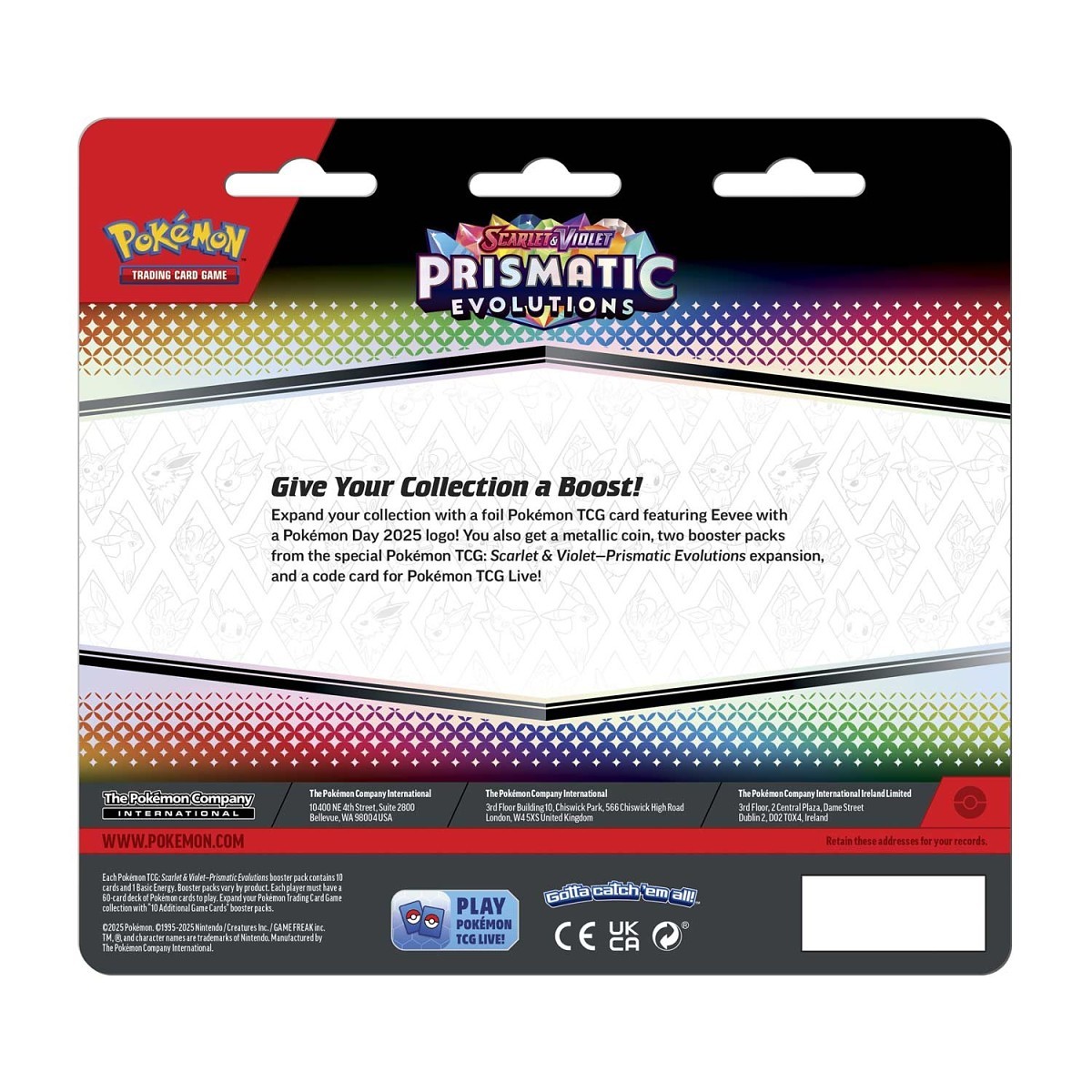 Pokémon TCG: Scarlet & Violet-Prismatic Evolutions Eevee Card, Coin & 2 ...