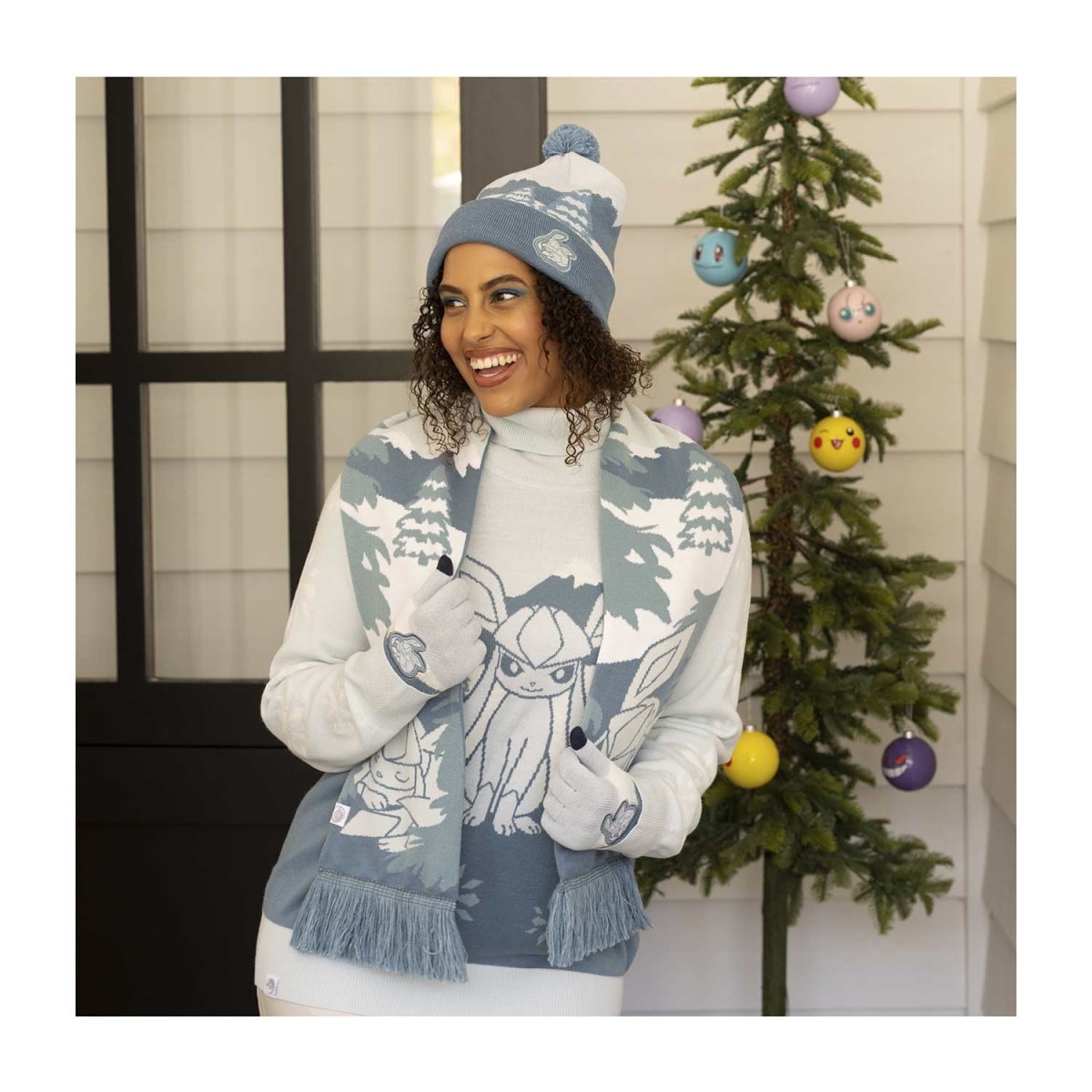 Glaceon Pokémon Holiday Blue Knit Gloves (One Size-Adult) | Pokémon ...