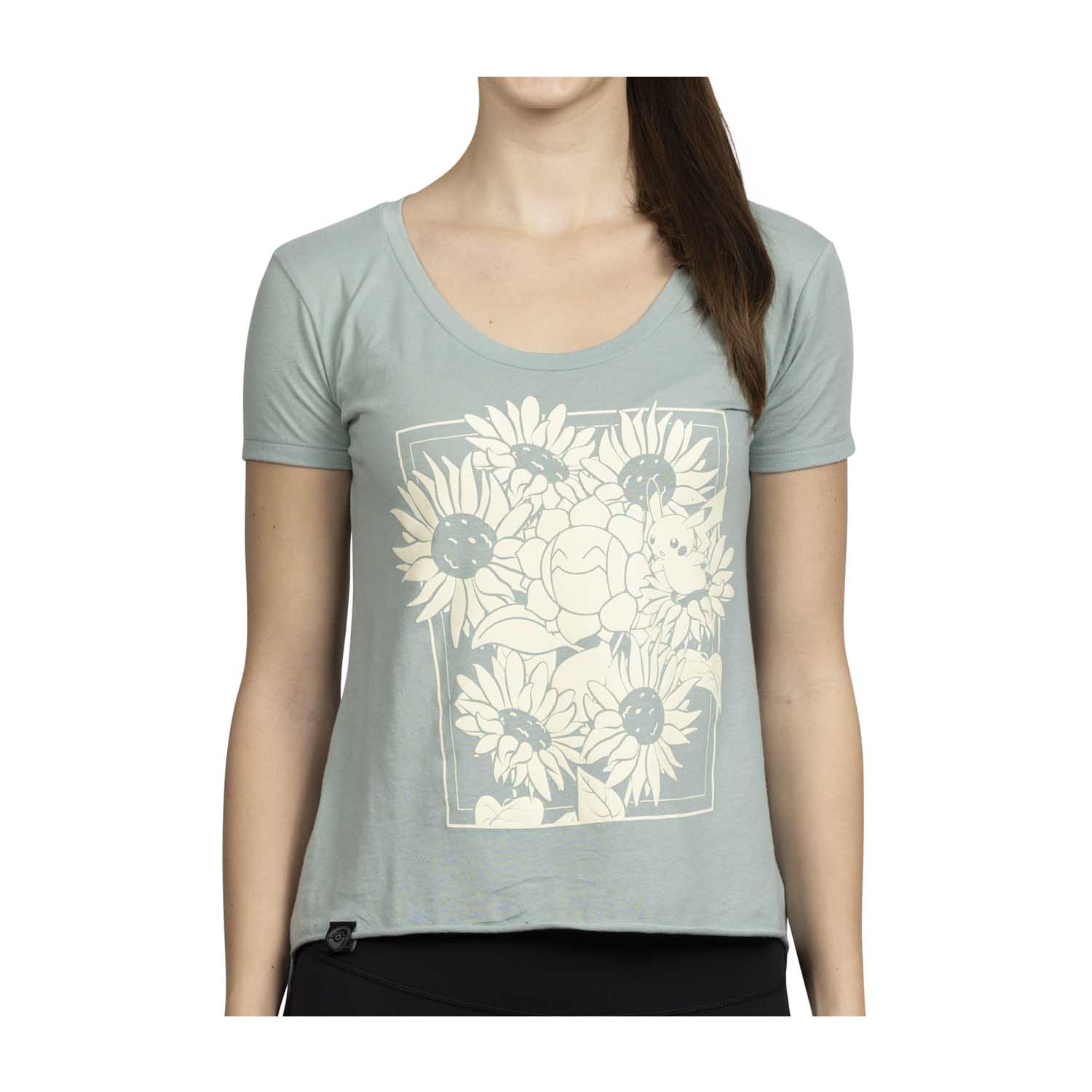 Pikachu & Sunflora Pokémon Nature: Spring Green Scoop Neck Festival T ...
