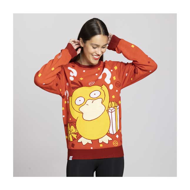 Psyduck Present Red Knit Sweater - Adult | Pokémon Center UK Official Site