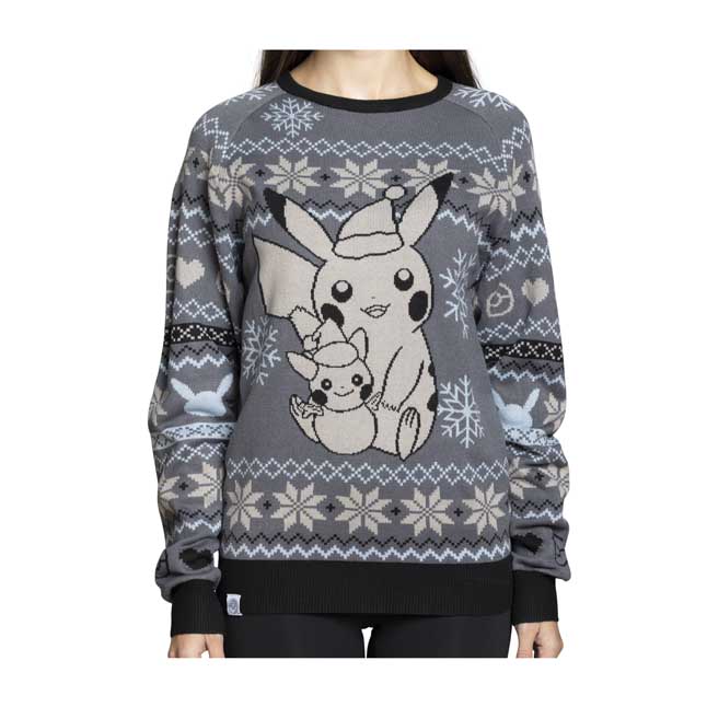 Pikachu Snow Friend Gray Knit Sweater - Adult | Pokémon Center Official ...